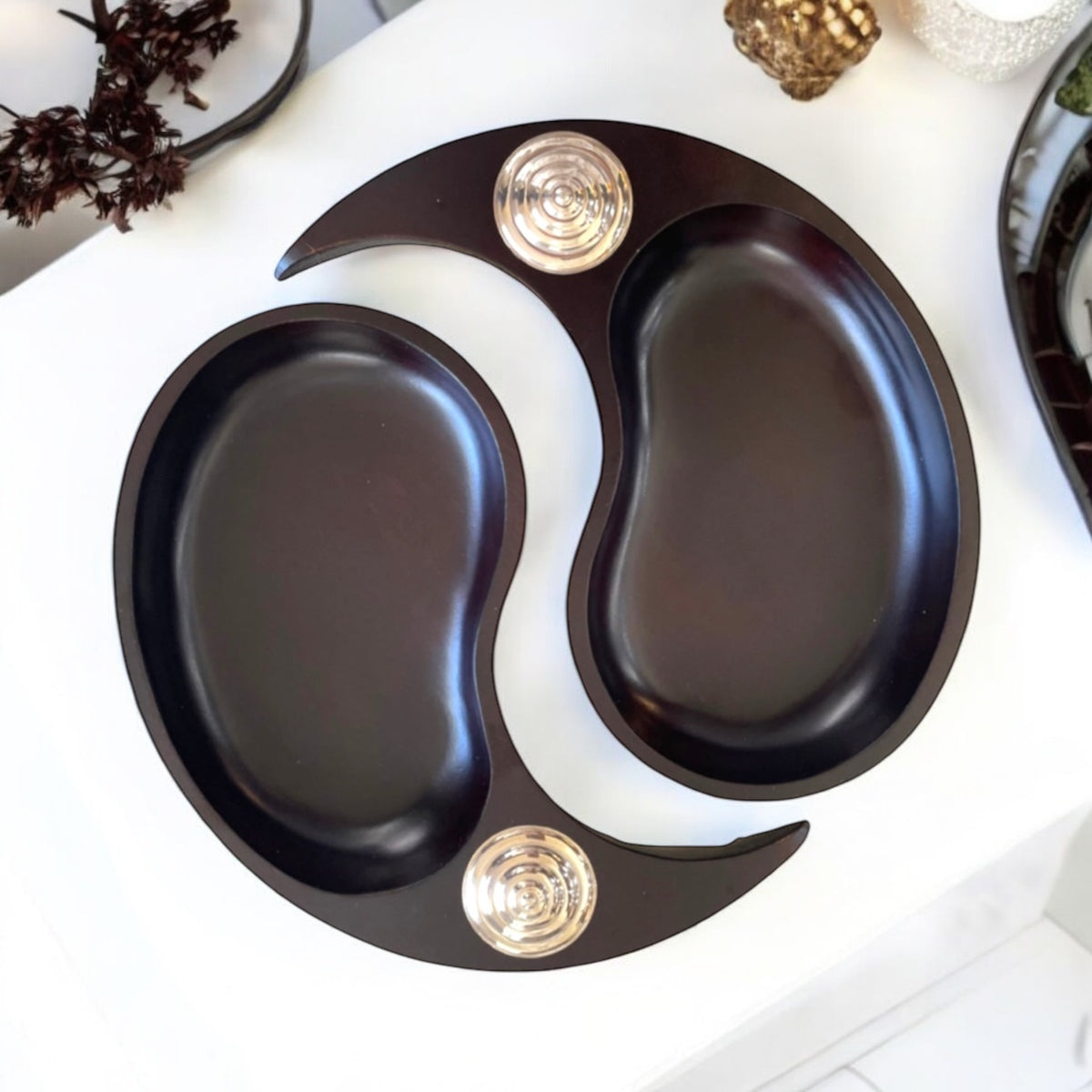 Handcrafted Mahogany Wood and Sterling Silver Tray Set - Yin and Yang ...